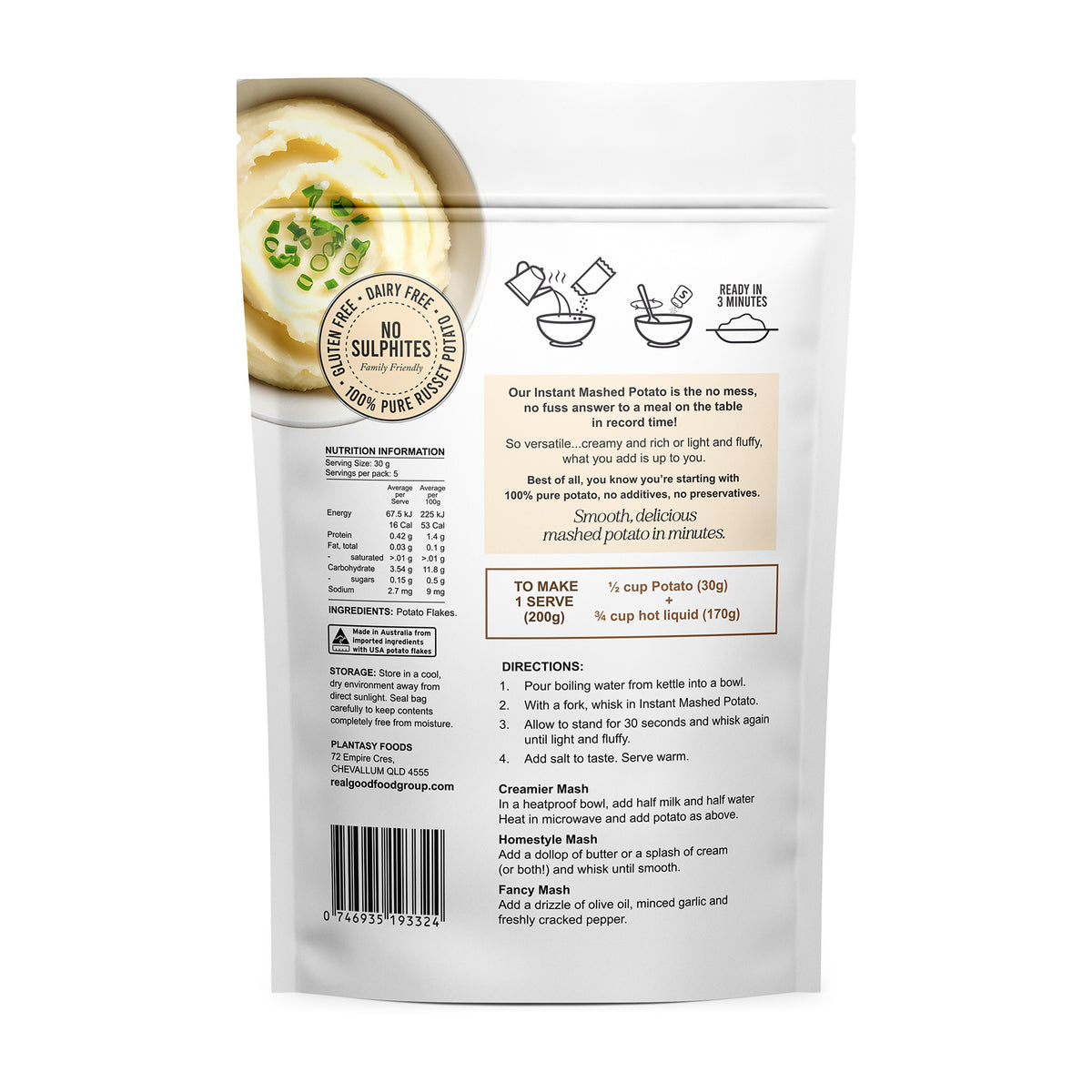 Plantasy Foods Mash Pure Potato - Health & Eco