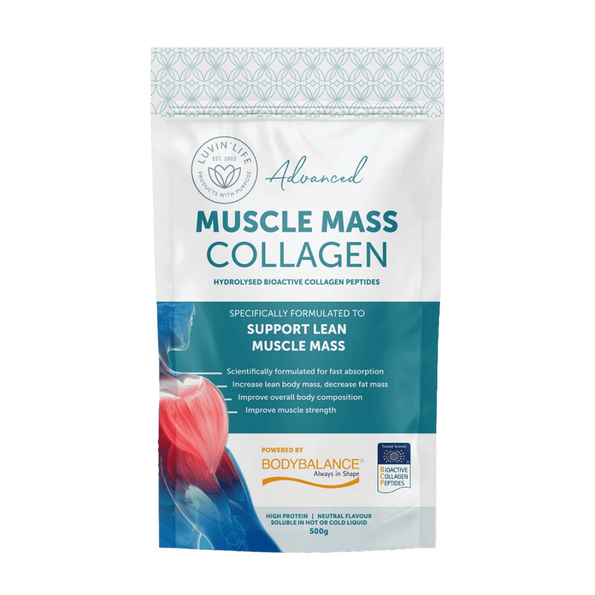 Luvin Life Muscle Mass Collagen Powder 500g + At Health Radiant Vanill ...